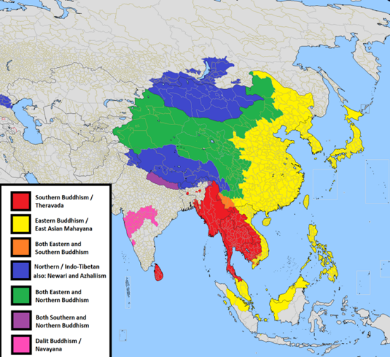Geographical distribution of Buddhist sects across Asia - Wonders of ...